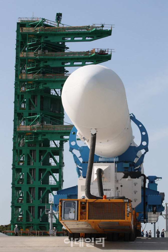 [포토]'한국형발사체' 누리호, 발사대로 이송 완료